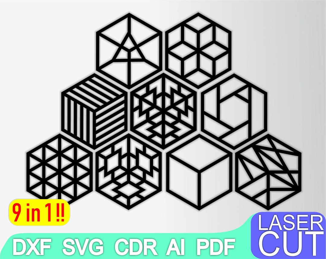 9 Wall Art Geometric. Laser Cut Files SVG, DXF, CDR Vector Plans, Laser ...