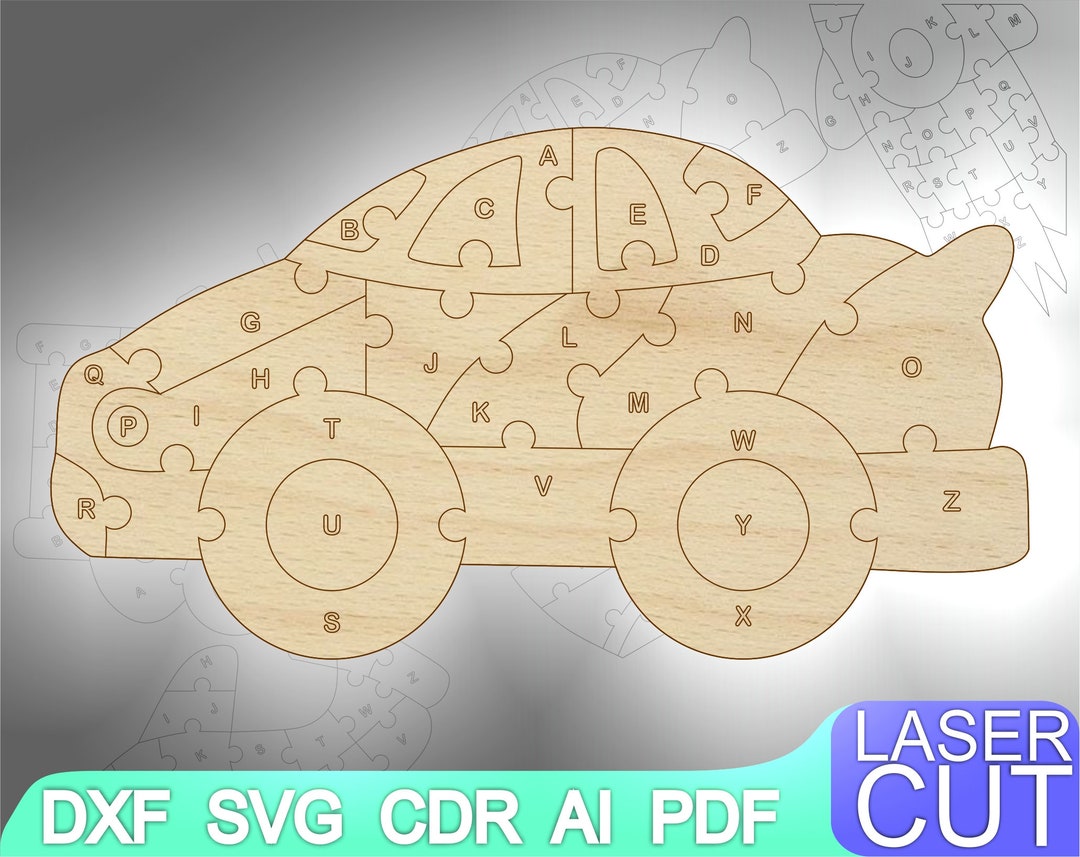 Car Wooden Alphabet Puzzle Laser Cut Files SVG DXF CDR Vector Plans ...