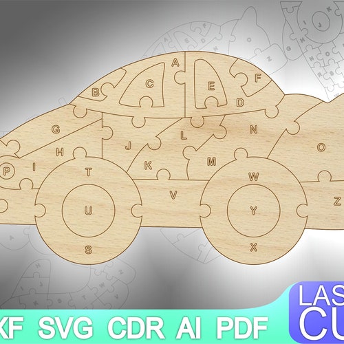 Car Wooden Alphabet Puzzle Laser Cut Files SVG DXF CDR Vector - Etsy