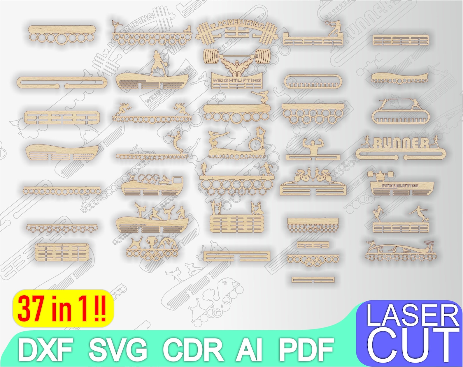 37 Medal Holder Medal Holder Svg CNC Router Digital Vector - Etsy