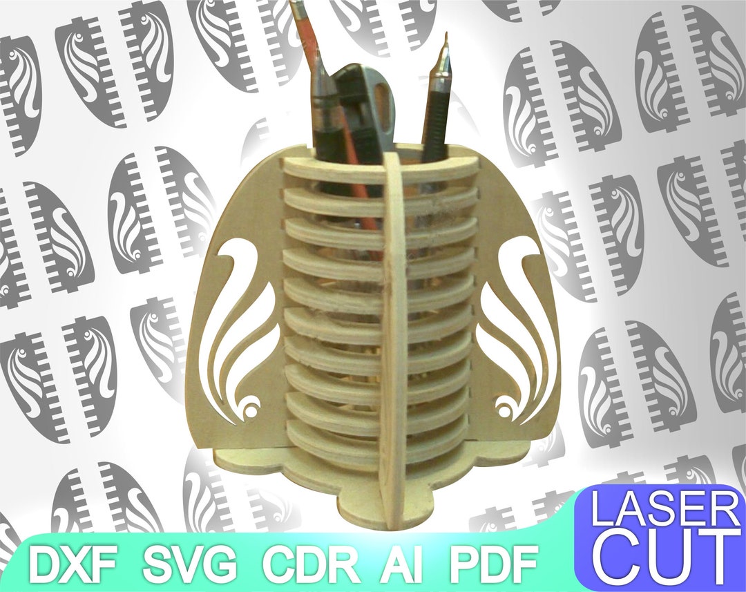 Pen Holder Organizer Laser Cut Files SVG DXF, Laser File, Cnc Pattern ...