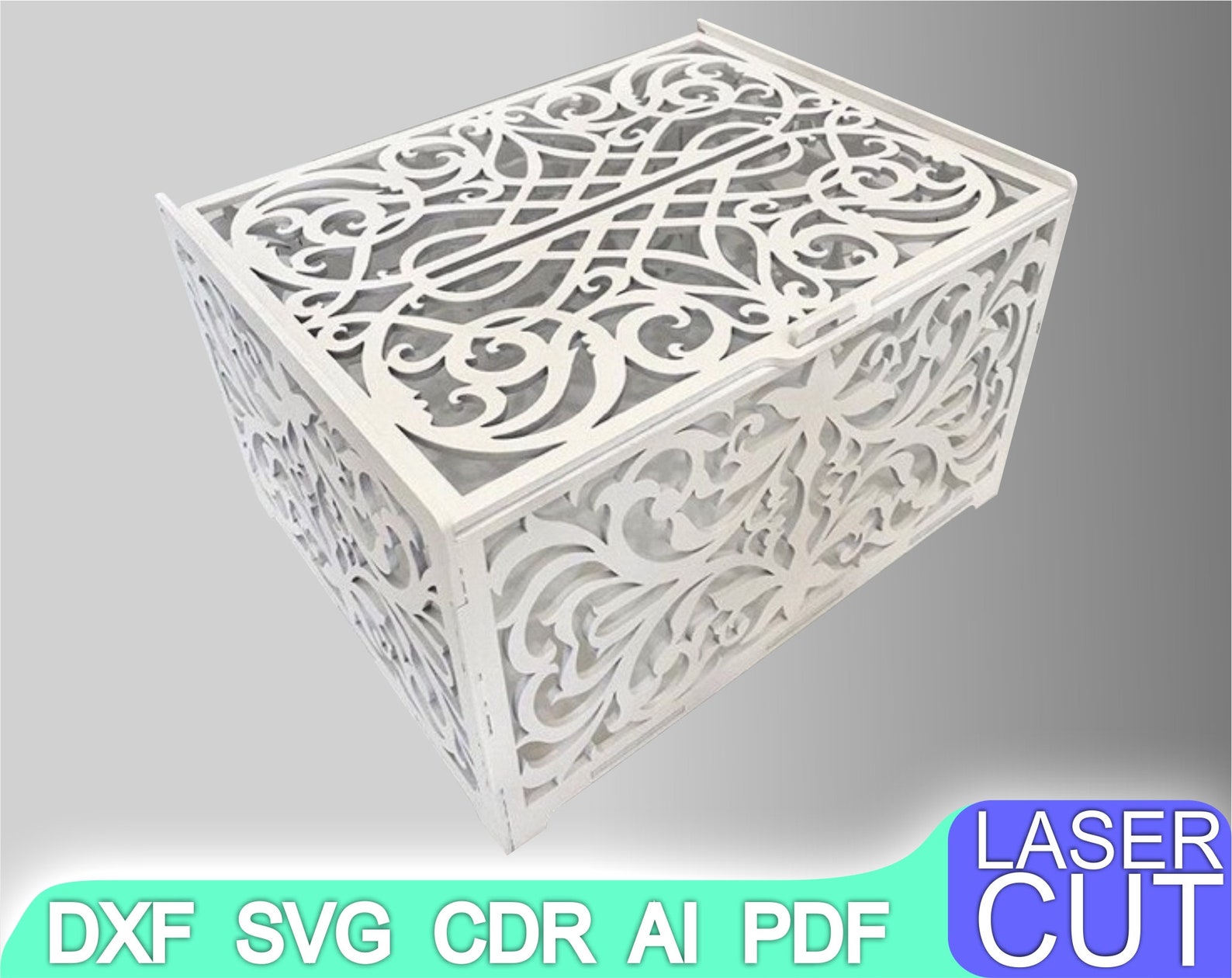 Wedding Card Box Laser Cut Laser Cut Files SVG DXF CDR - Etsy