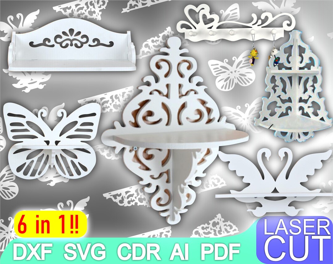 6 Shelves Laser Cut Files SVG DXF, CDR Vector Plans, Laser File, Cnc ...