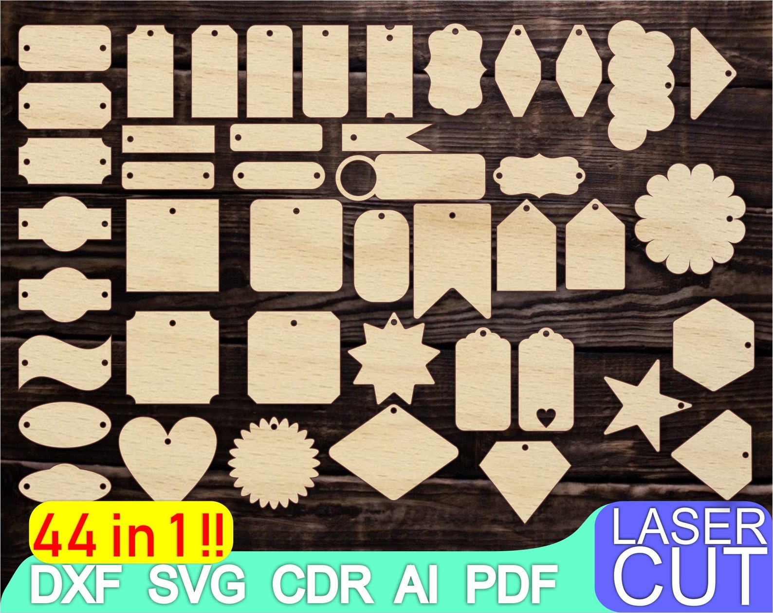 44 Tags, Tags Svg, Tags for Handmade Items, Laser Cut, CNC Cutting, CNC ...