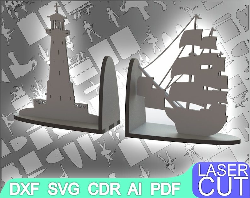 Bookend Lighthouse and Ship Laser Cut File CNC Router | Etsy