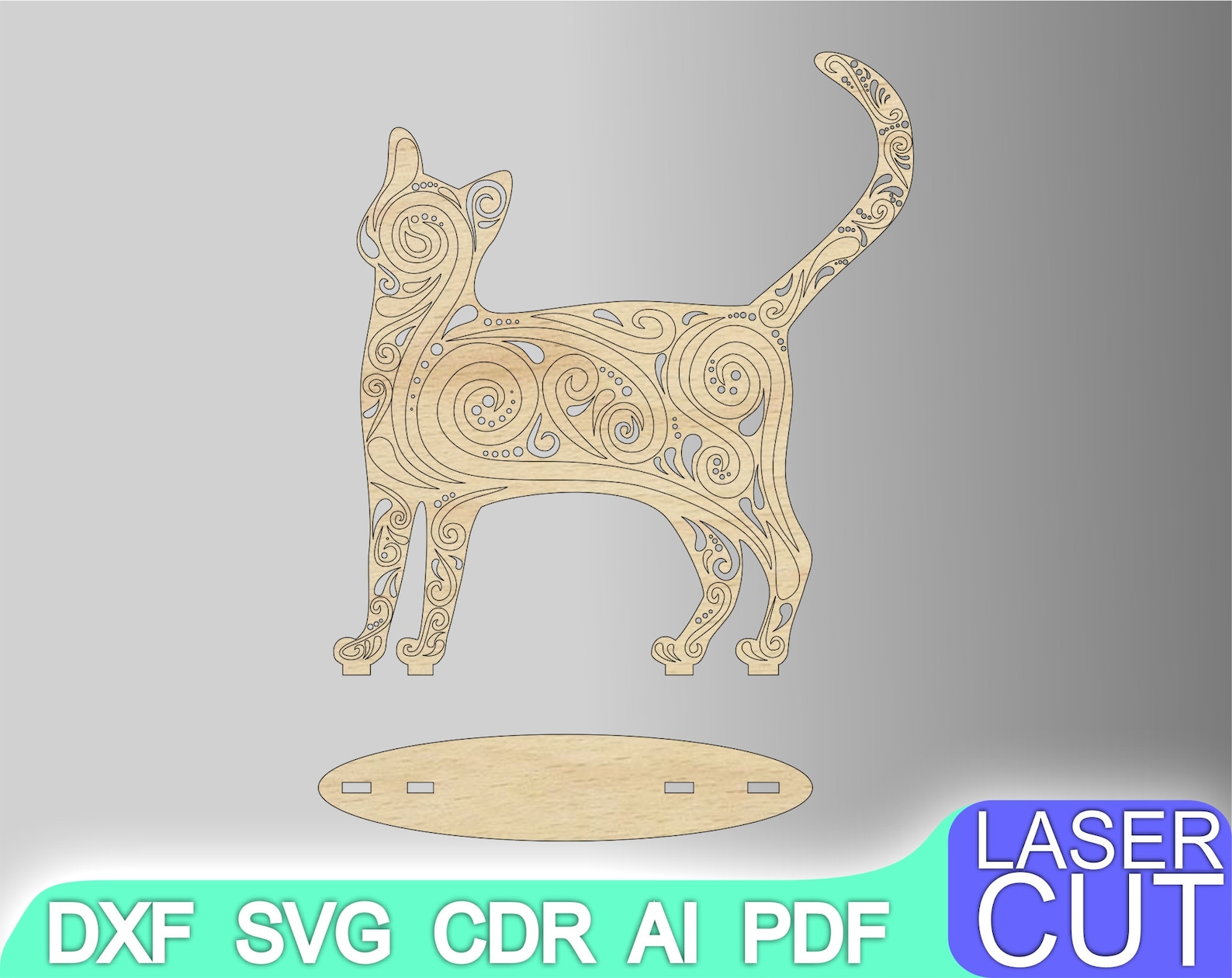 Chat panneau 3D. Fichiers découpés au laser SVG DXF CDR plans ...