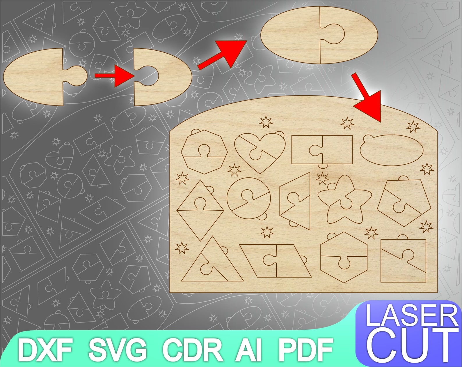 Wooden Puzzles Puzzle Laser Cut Files SVG DXF CDR Vector - Etsy