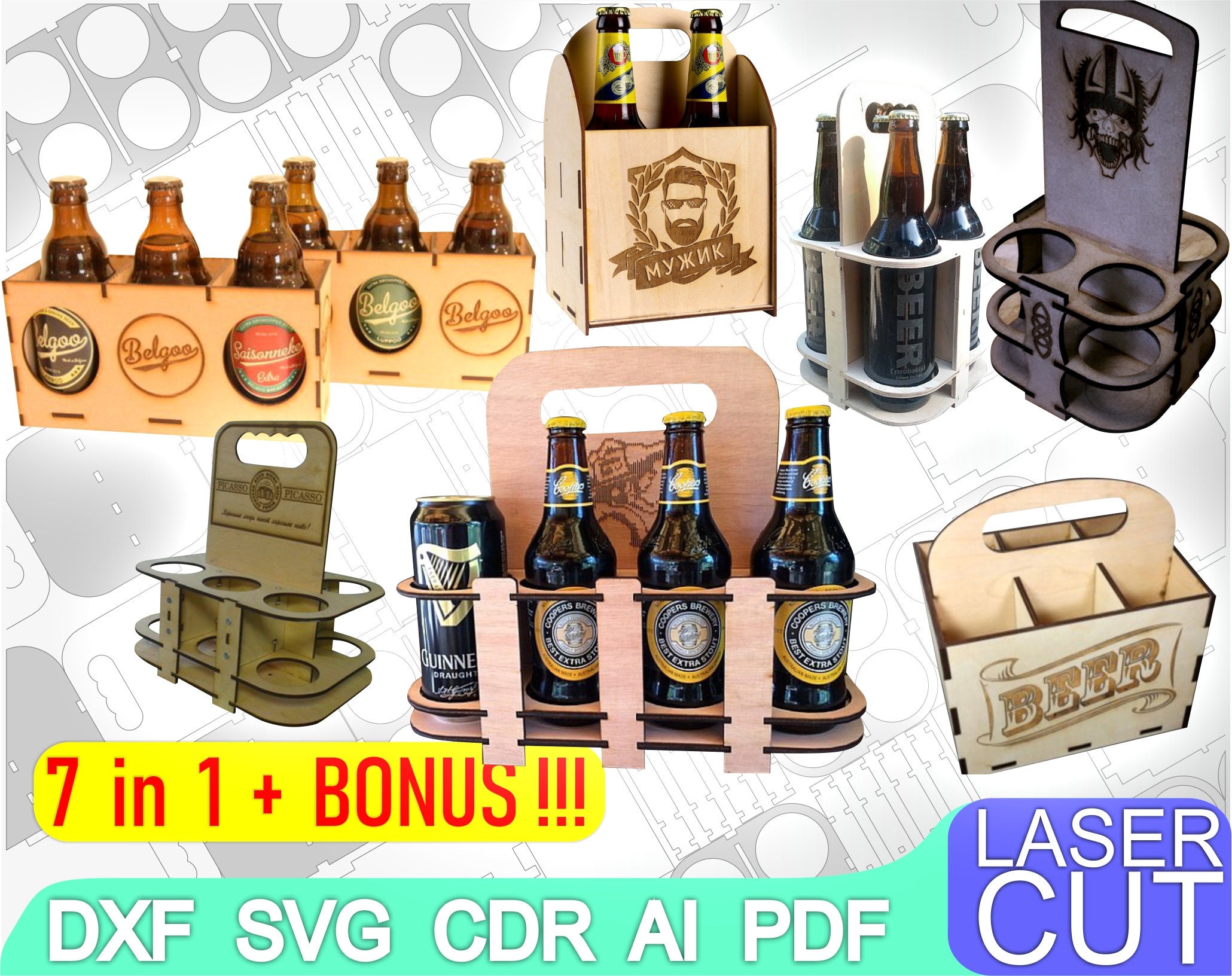 7 in 1 Wooden Pack Beer Pack Beer Svg Laser Cut CNC - Etsy