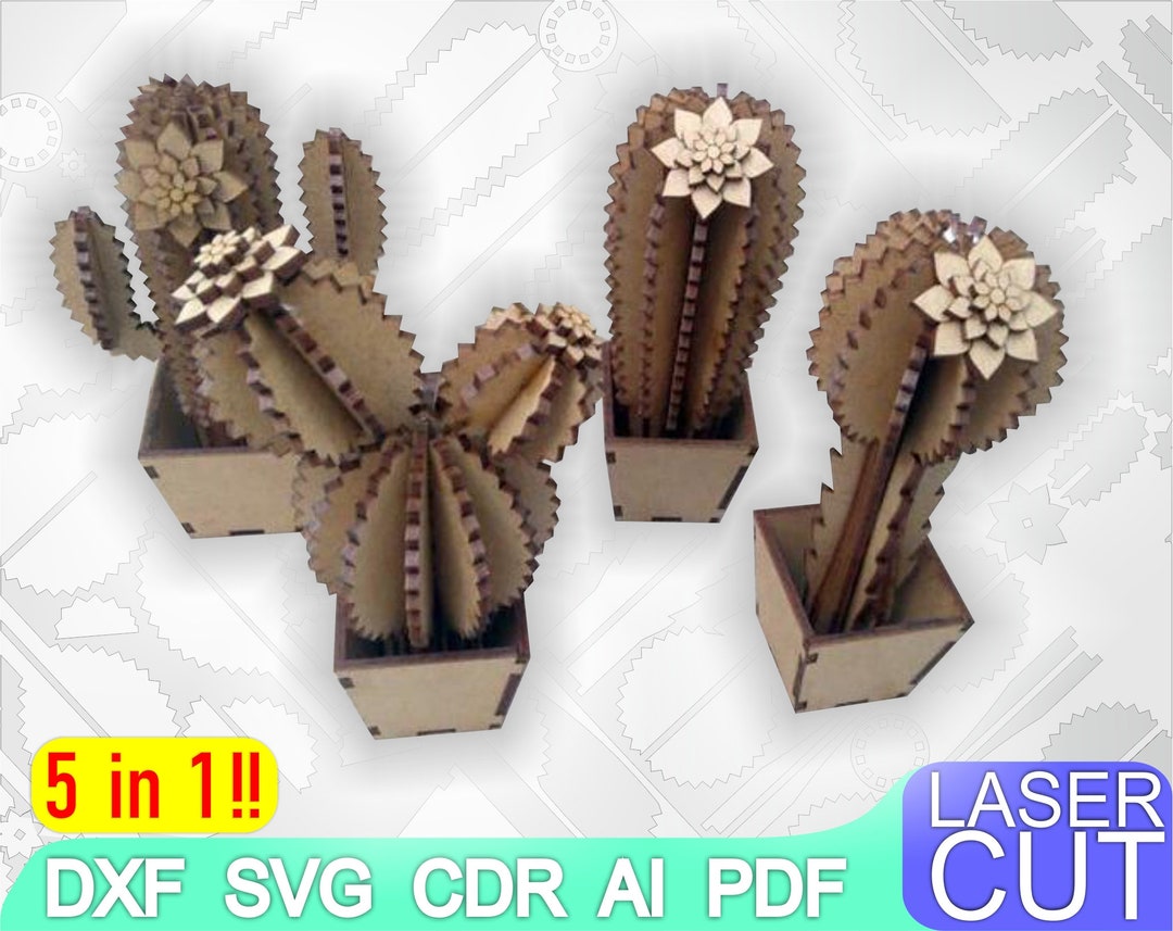5 Cactus Svg. Laser Cut Files SVG, DXF, CDR Vector Plans, Laser File ...
