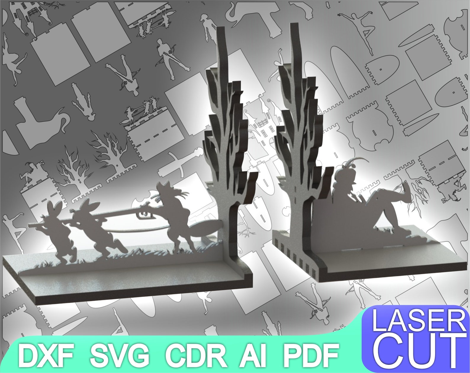 Bookend laser cut file CNC Router Digital Vector Files | Etsy