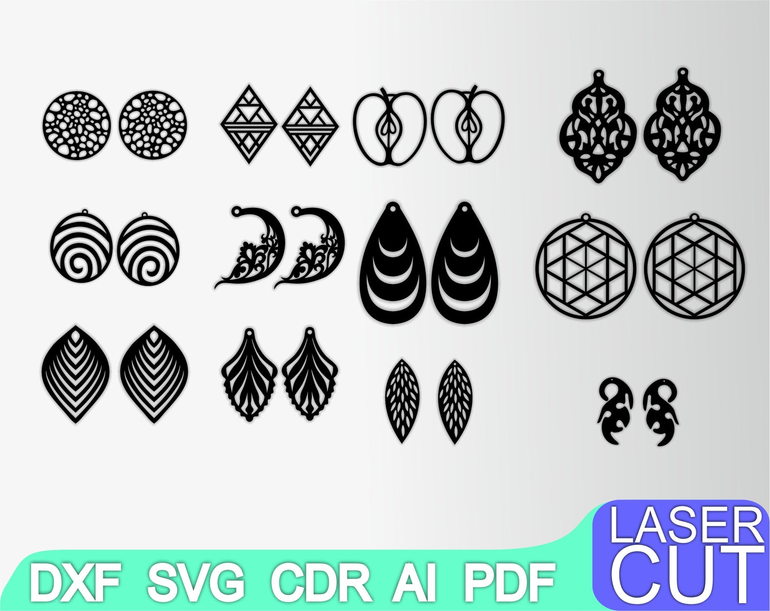 55 Earrings Ear Rings Svg Laser Cut Files SVG DXF CDR Vector - Etsy
