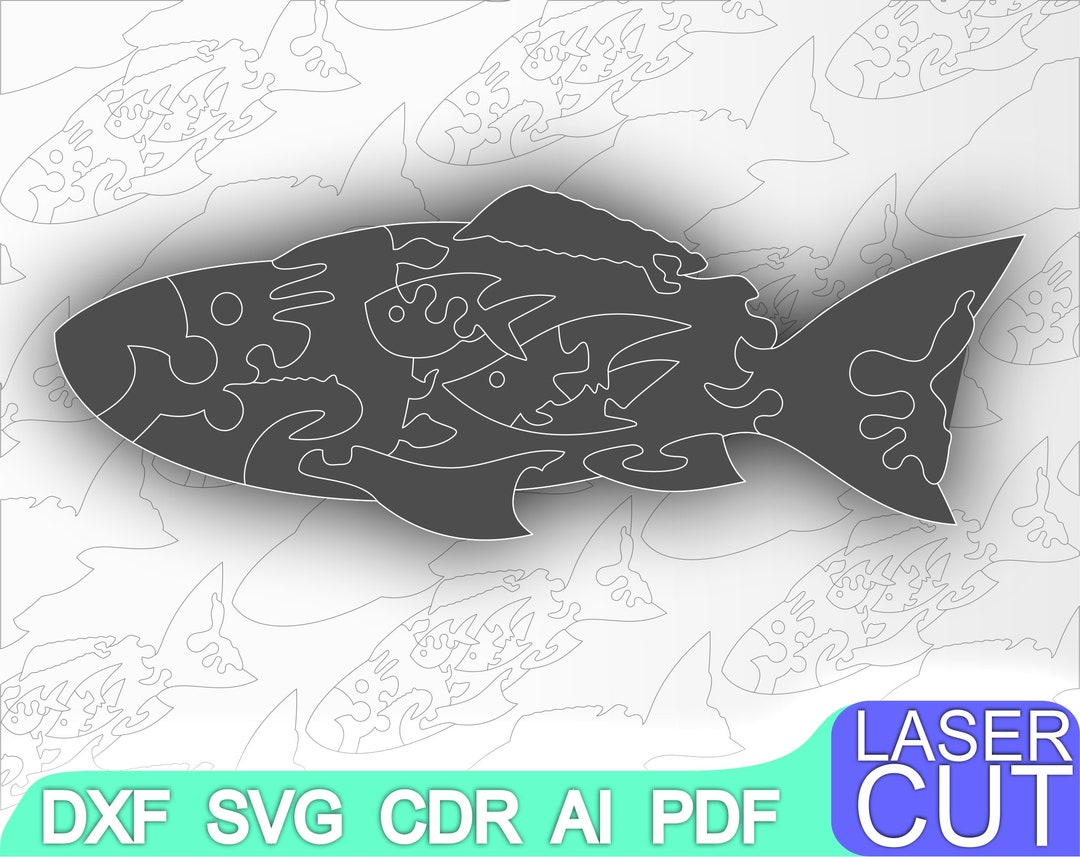 Wooden Fish Puzzles Animals Puzzle Laser Cut Files SVG DXF CDR Vector ...