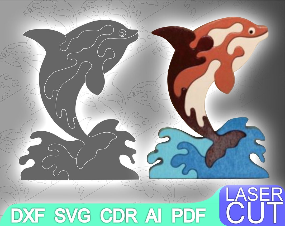 Wooden Dolphin Puzzles Animals Puzzle Laser Cut Files SVG DXF CDR ...