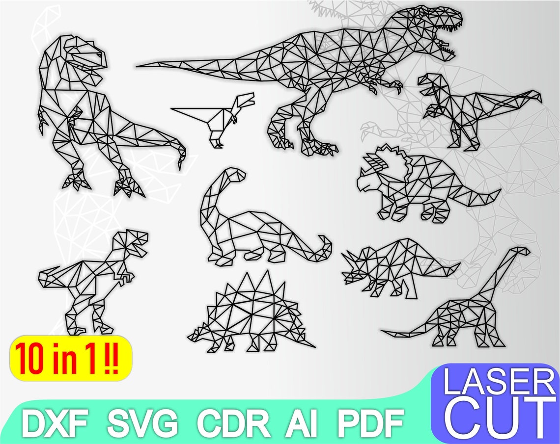 10 Dinosaur Svg Bundle, Dinosaur Cut File. Laser Cut Files SVG, DXF ...