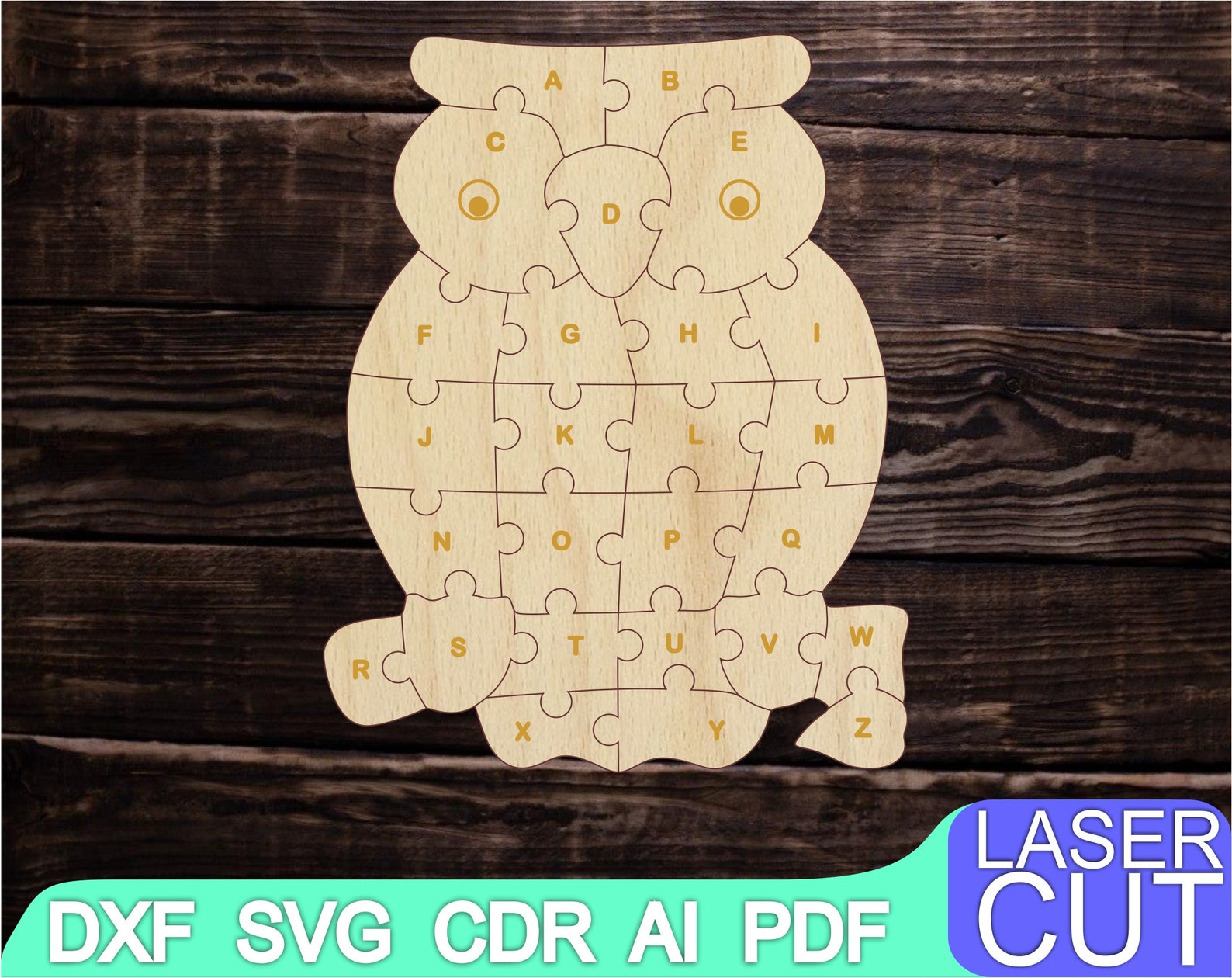 Owl Wooden Alphabet Puzzle Laser Cut Files SVG DXF CDR Vector - Etsy