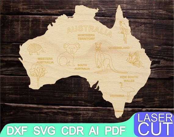 Map of Australia Laser Cut Files SVG DXF CDR Vector Map Cnc | Etsy UK