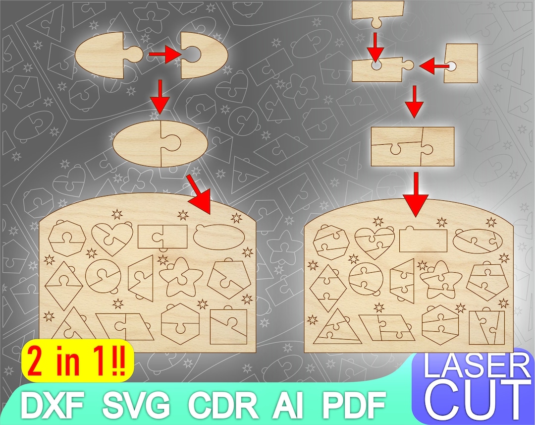 2 in 1 Wooden Puzzles Puzzle Laser Cut Files SVG DXF CDR Vector Plans ...
