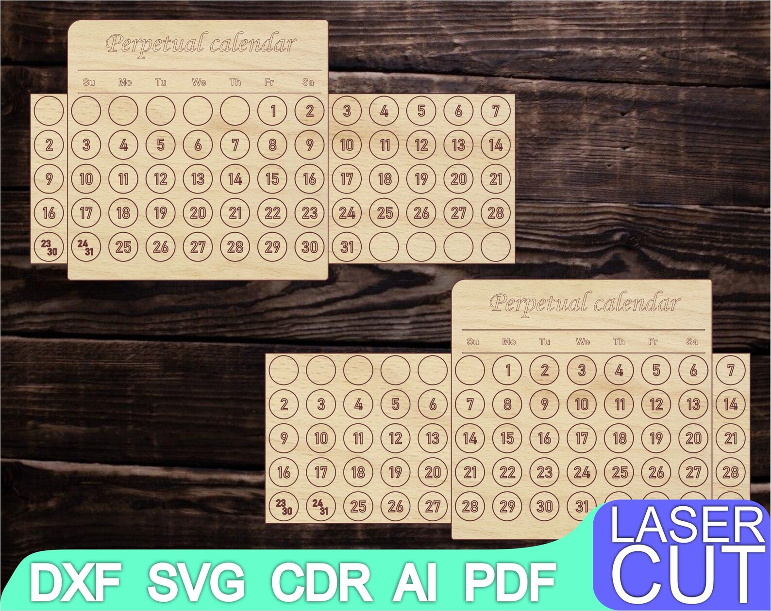 Perpetual Calendar Wooden Laser Cut Files SVG DXF CDR Vector | Etsy