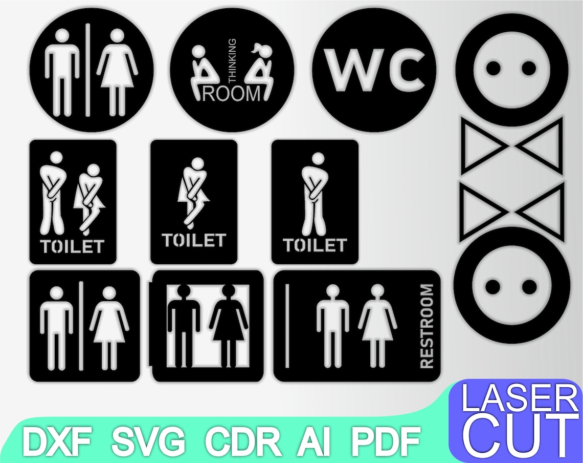 47 Toilets Sign Toilets Svg WC Door Sign Laser Cut CNC - Etsy