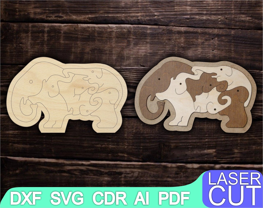 Wooden Puzzle Elephant Laser Cut Files SVG DXF CDR Vector Plans, Cnc ...