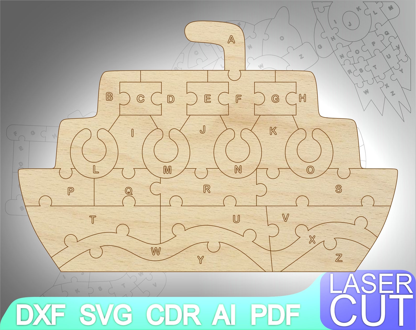 Wooden Alphabet Puzzle Laser Cut Files SVG DXF CDR Vector - Etsy