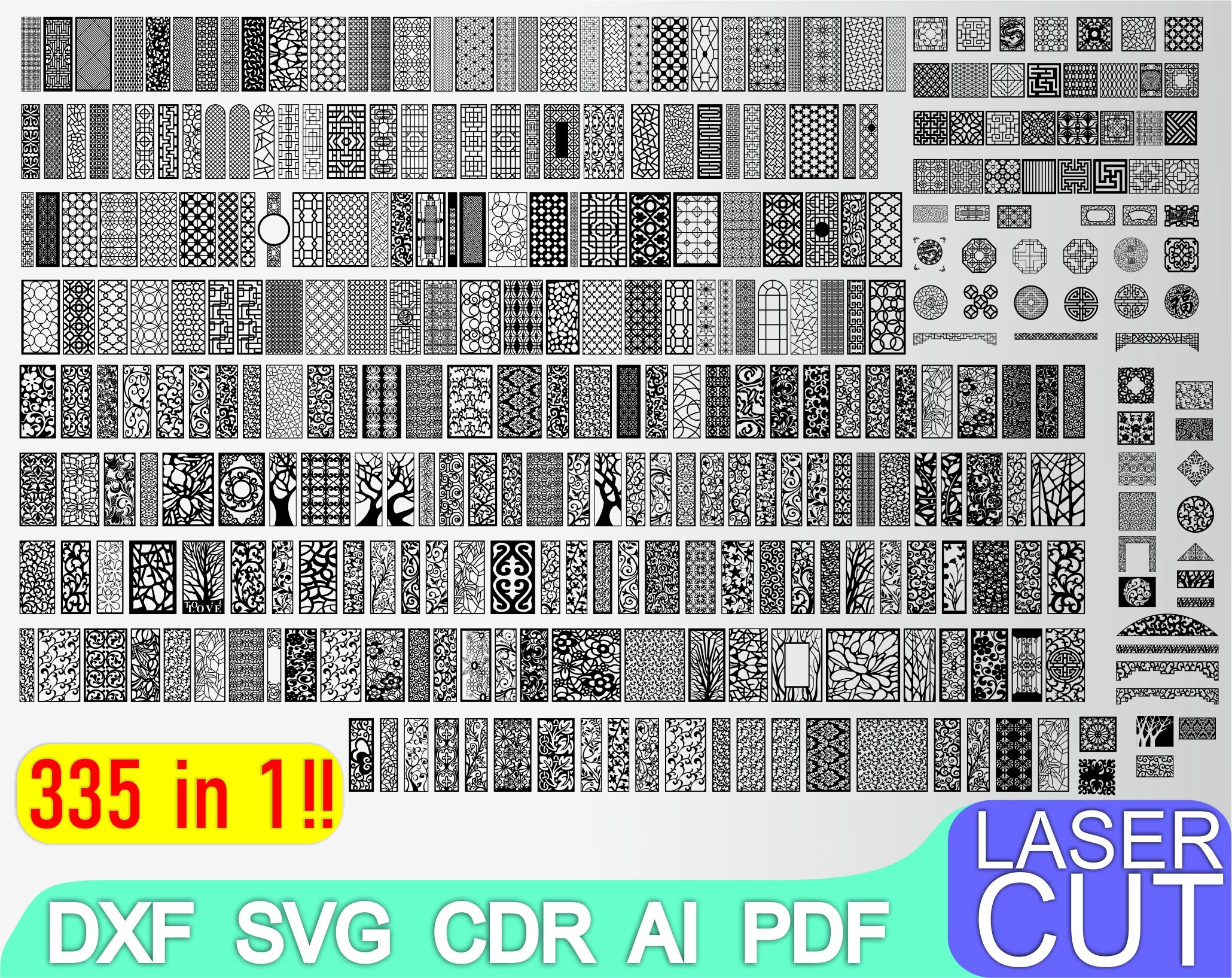 335 Panel Wall Art Laser Cut Files SVG DXF Vector Plans Laser - Etsy