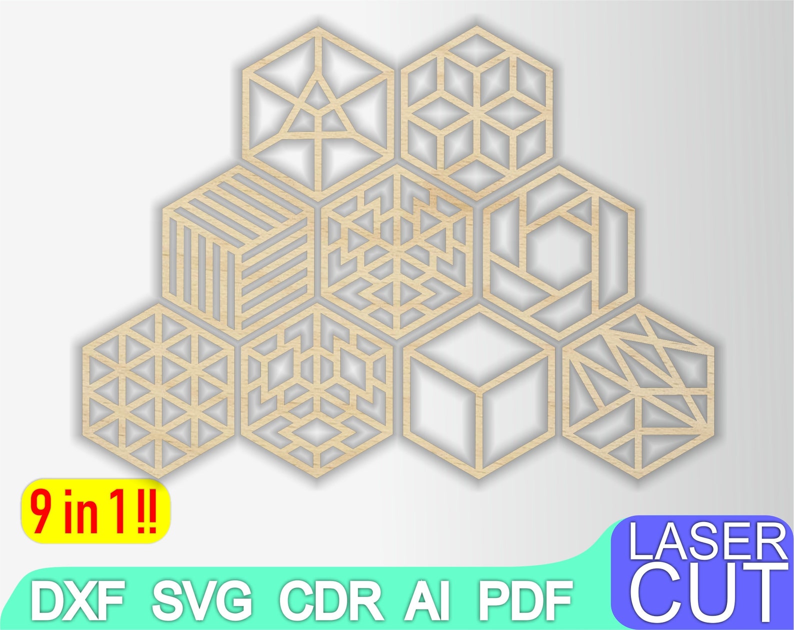 9 Wall art geometric. Laser cut files SVG DXF CDR vector | Etsy