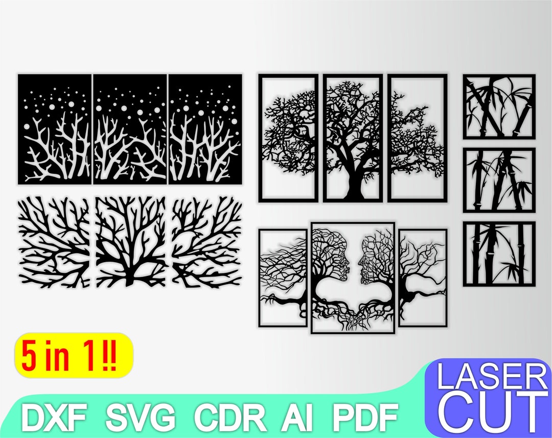 5 Decor Wall Art, Three Wall Art Laser Cut Files SVG DXF Vector Plans ...