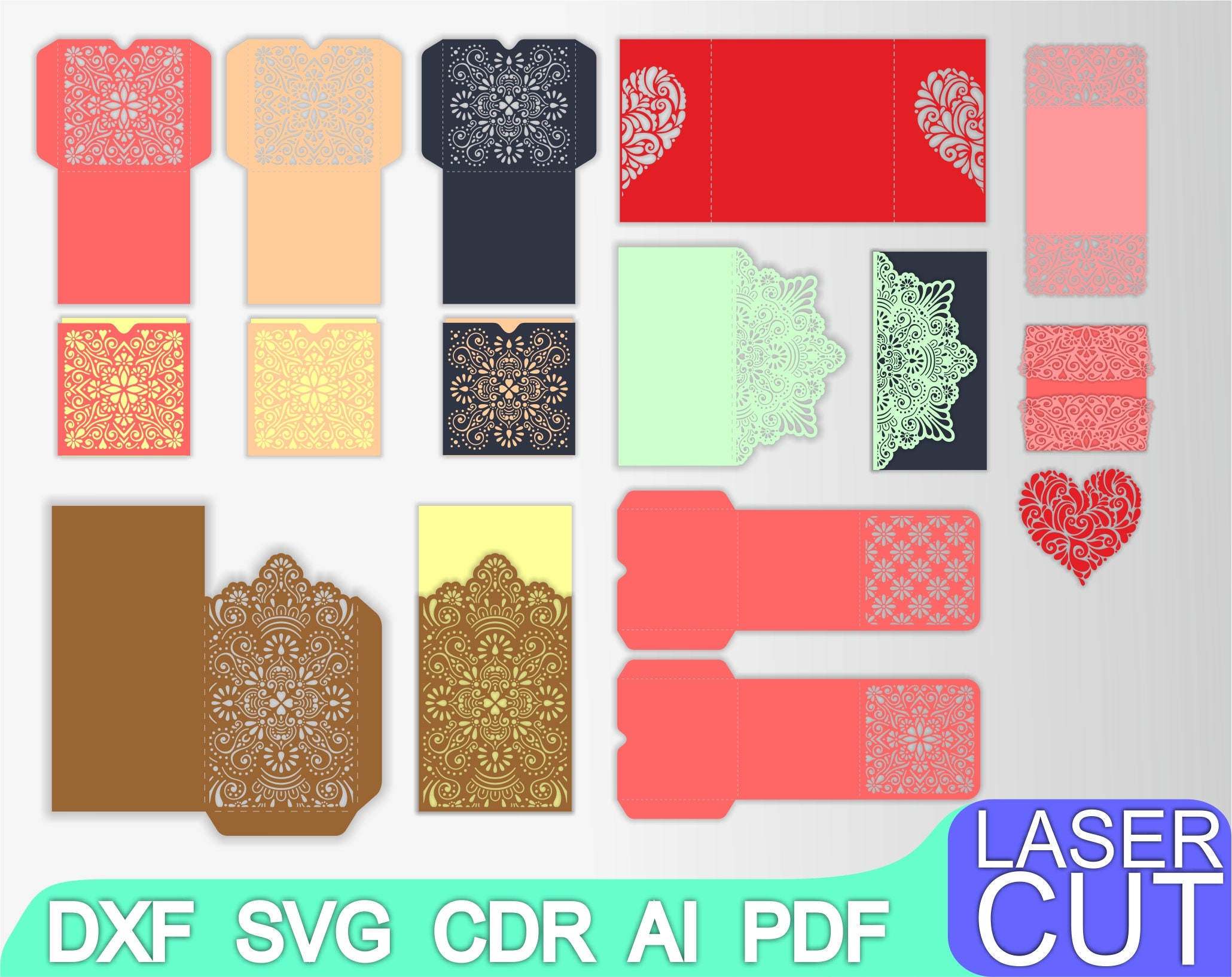 9 Laser Cut Pocket Wedding Invitation Envelope Grid Lace SVG - Etsy