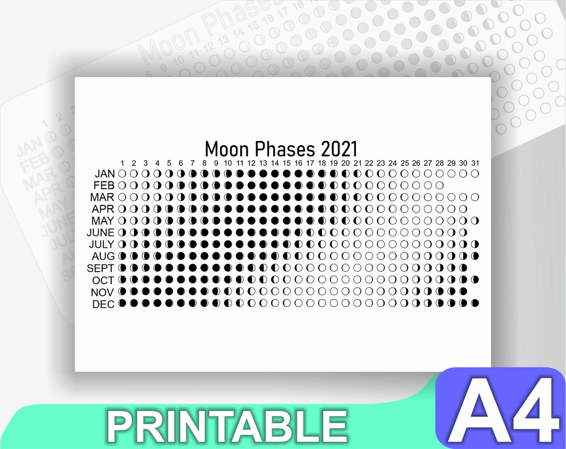 Printable Moon Phases Moon Calendar 2020-2021 Svg Dfx Png - Etsy