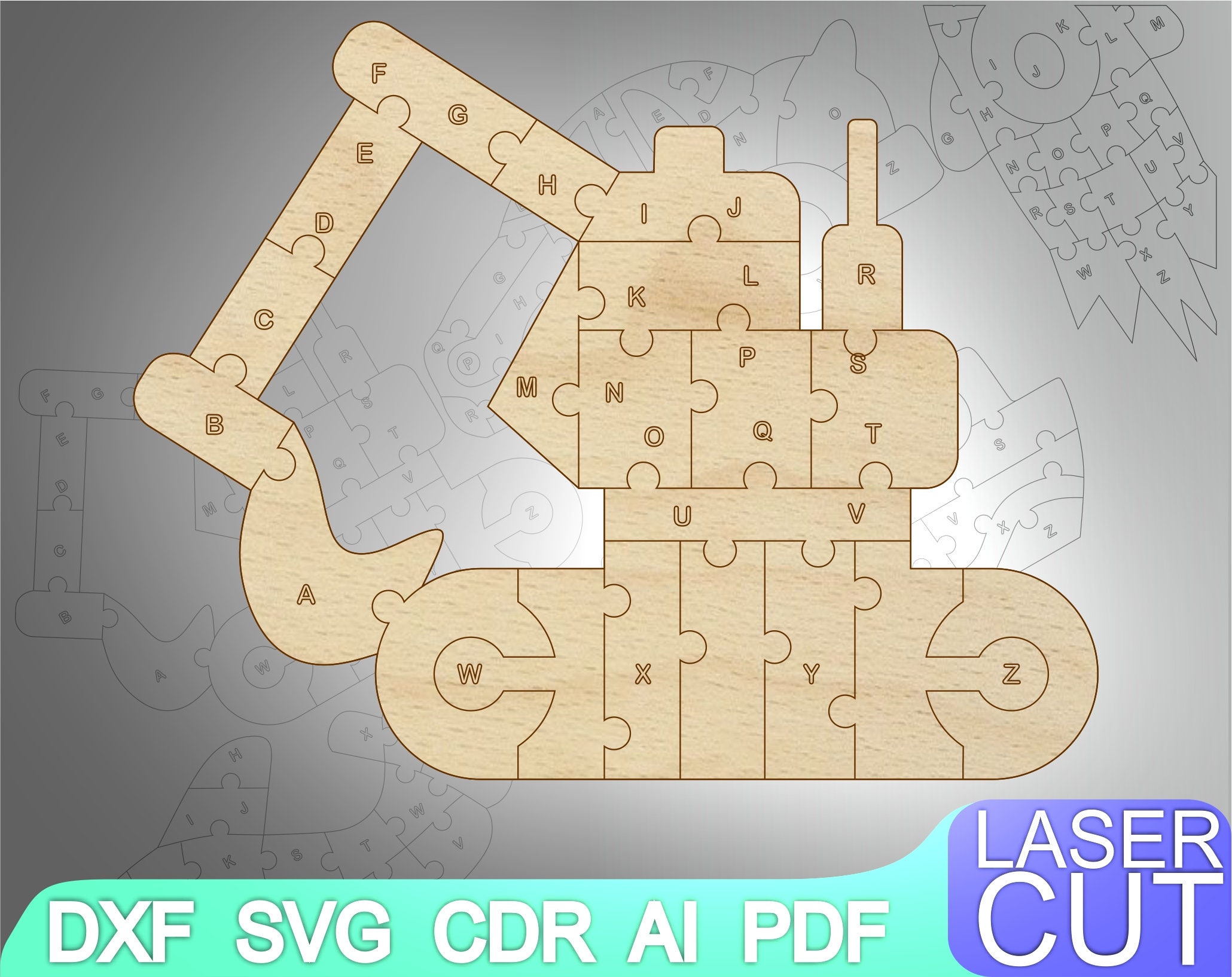 5 in 1 Wooden Alphabet Puzzle Laser Cut Files SVG DXF CDR - Etsy