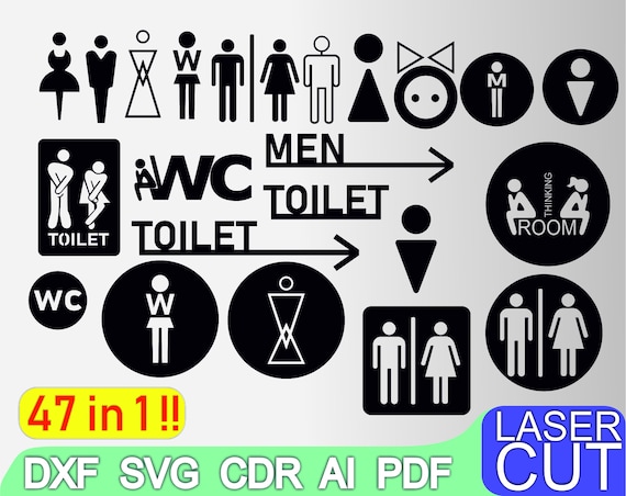 47 Toilets sign Toilets svg WC door sign Laser Cut CNC | Etsy