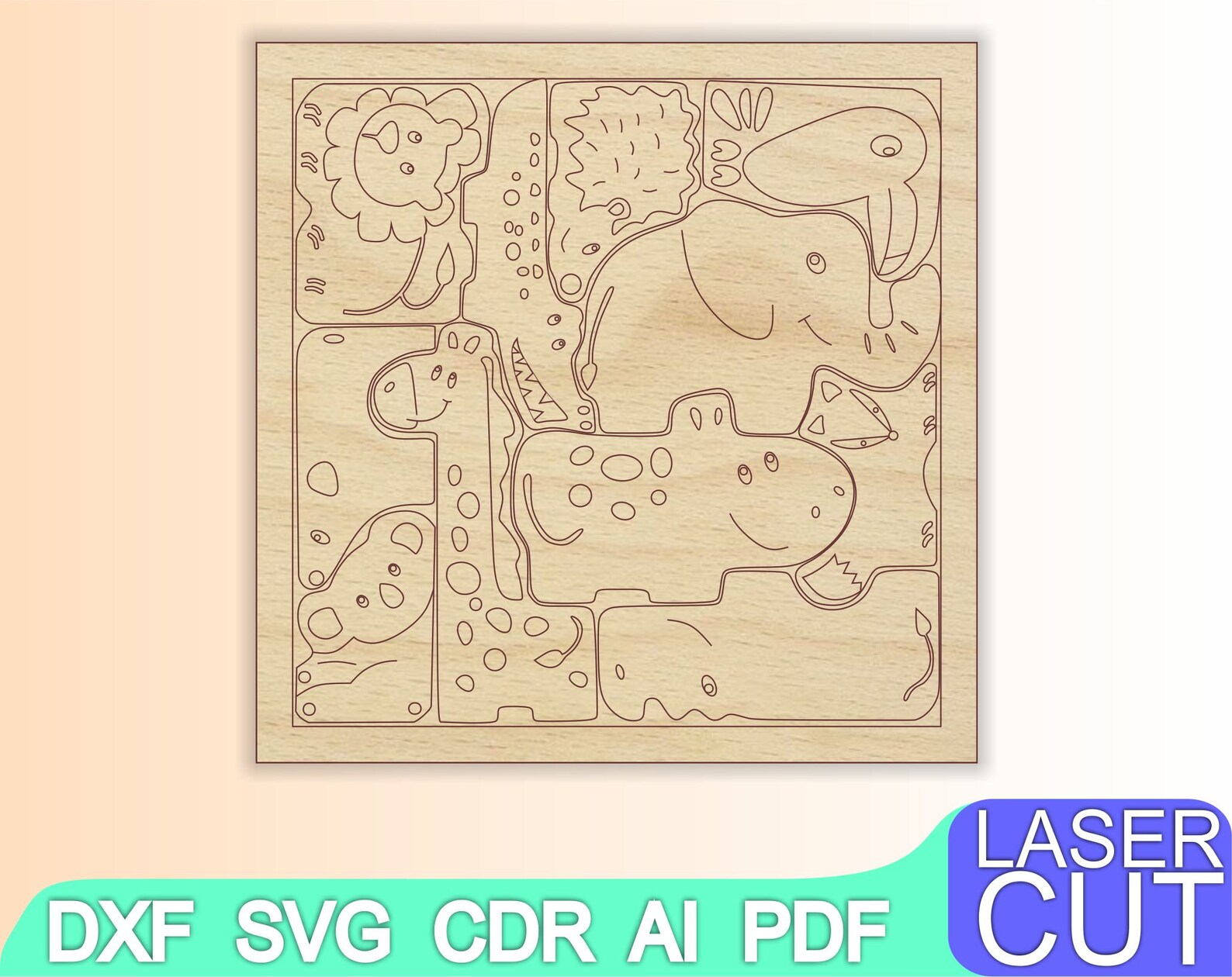 Puzzles Animals Puzzle Laser Cut Files SVG DXF CDR Vector Plans, Cnc ...