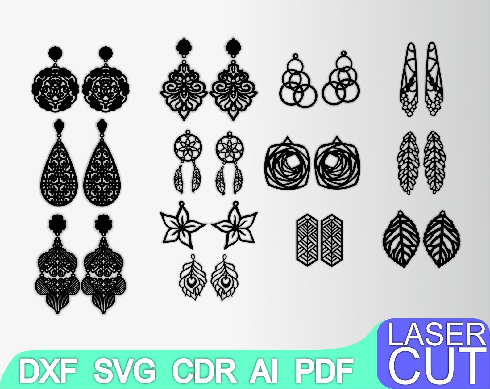 55 Earrings Ear Rings Svg Laser Cut Files SVG DXF CDR Vector - Etsy