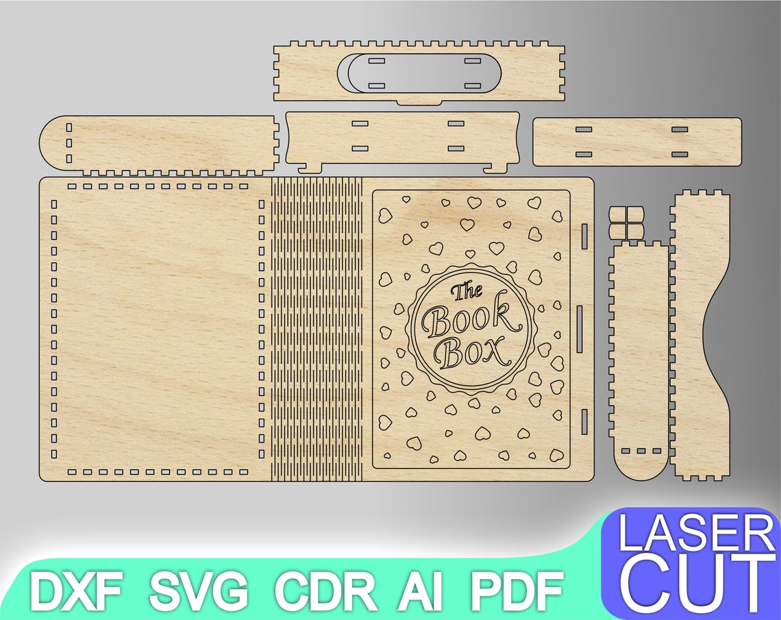 Laser Cut Book Box Laser Cut Files SVG DXF CDR Vector Plans - Etsy