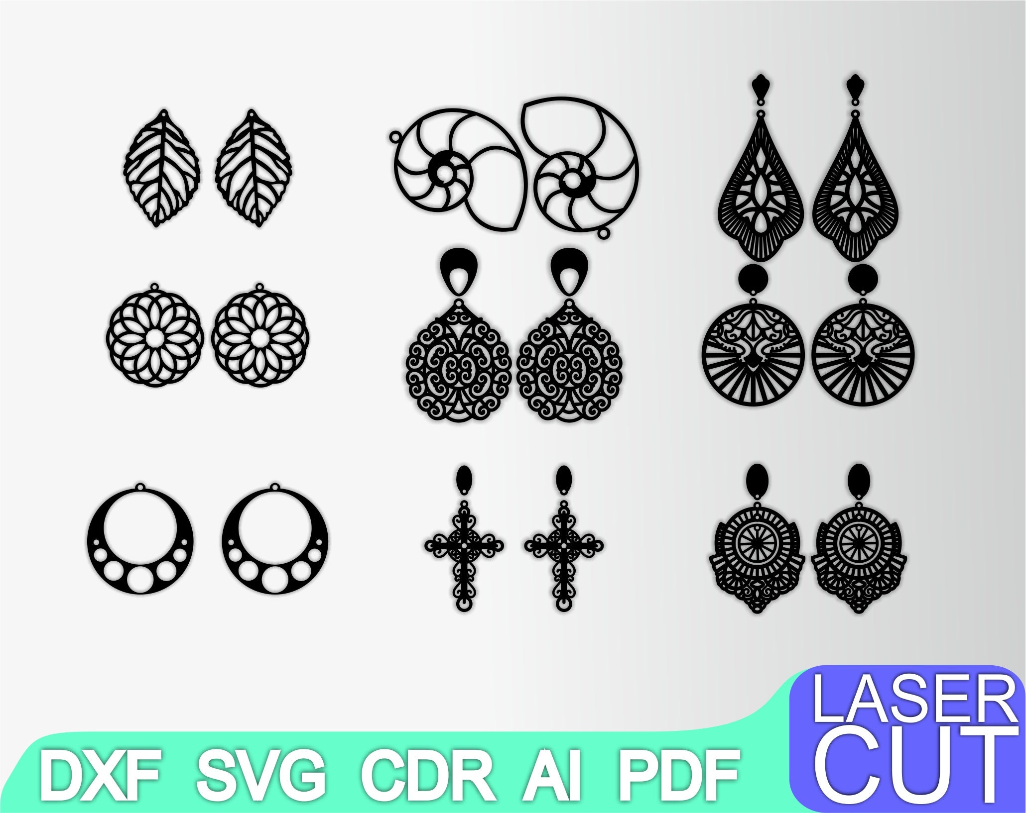 55 Earrings Ear Rings Svg Laser Cut Files SVG DXF CDR Vector - Etsy
