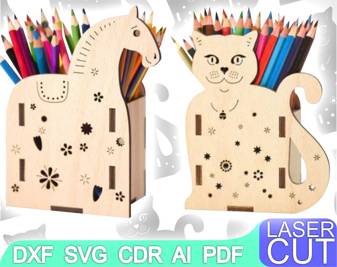 2 Pen Holder Organizer Laser Cut Files SVG DXF, Laser File, Cnc Pattern ...