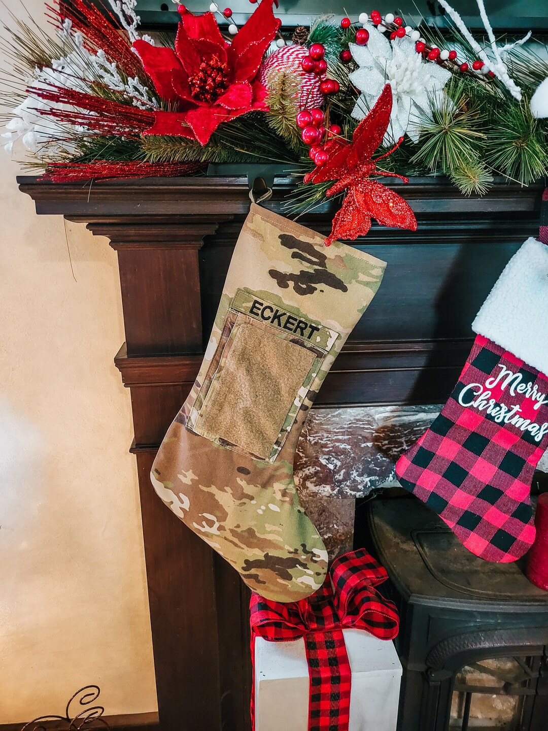 US Army Christmas Stocking, Personalized Name Tape, Military Uniform ...