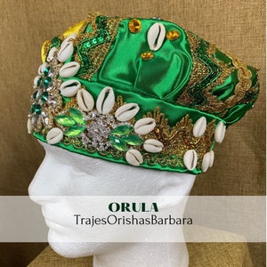 ORULA Majestic/gorro De Santo/orisha/satín Brocado “rhinestones”, Con ...