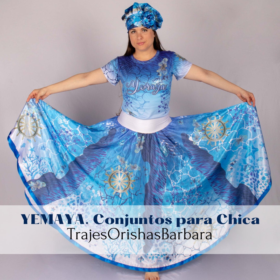 Yemaya Blue Set Saya Largaset Yemaya Gorro Camiseta Y Saya Todo En Edo Full Printestampado