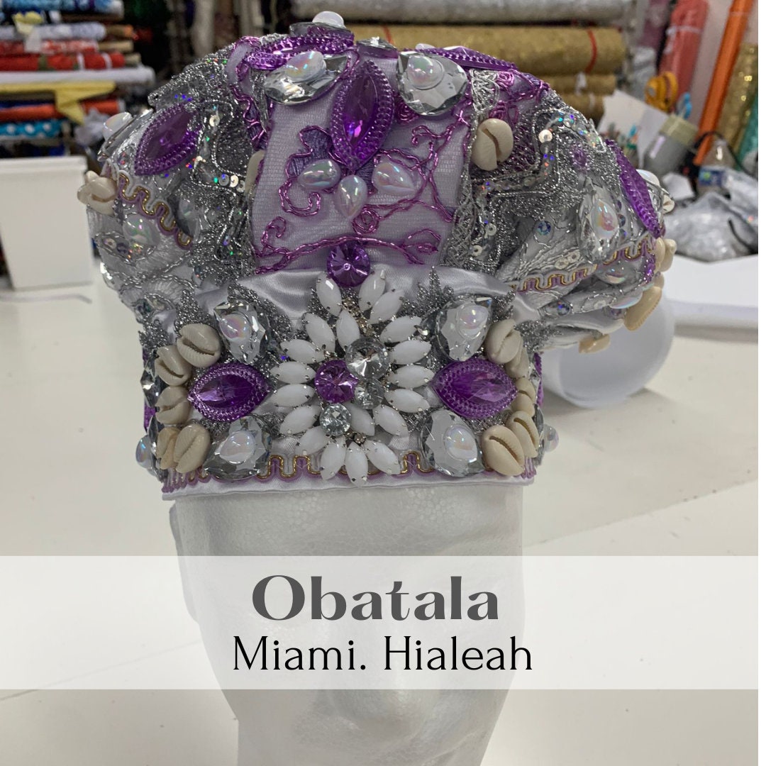OBBATALA OBAMORO Imperial/gorro De Santo/orisha/satín Brocado /apliques ...