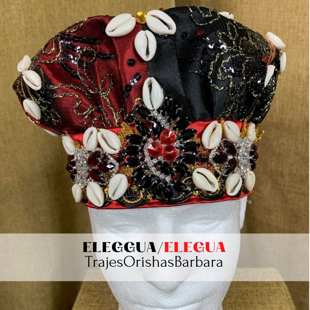 ELEGUA Majestic/gorro De Santo/orisha/satín Brocado “rhinestones”, Con ...