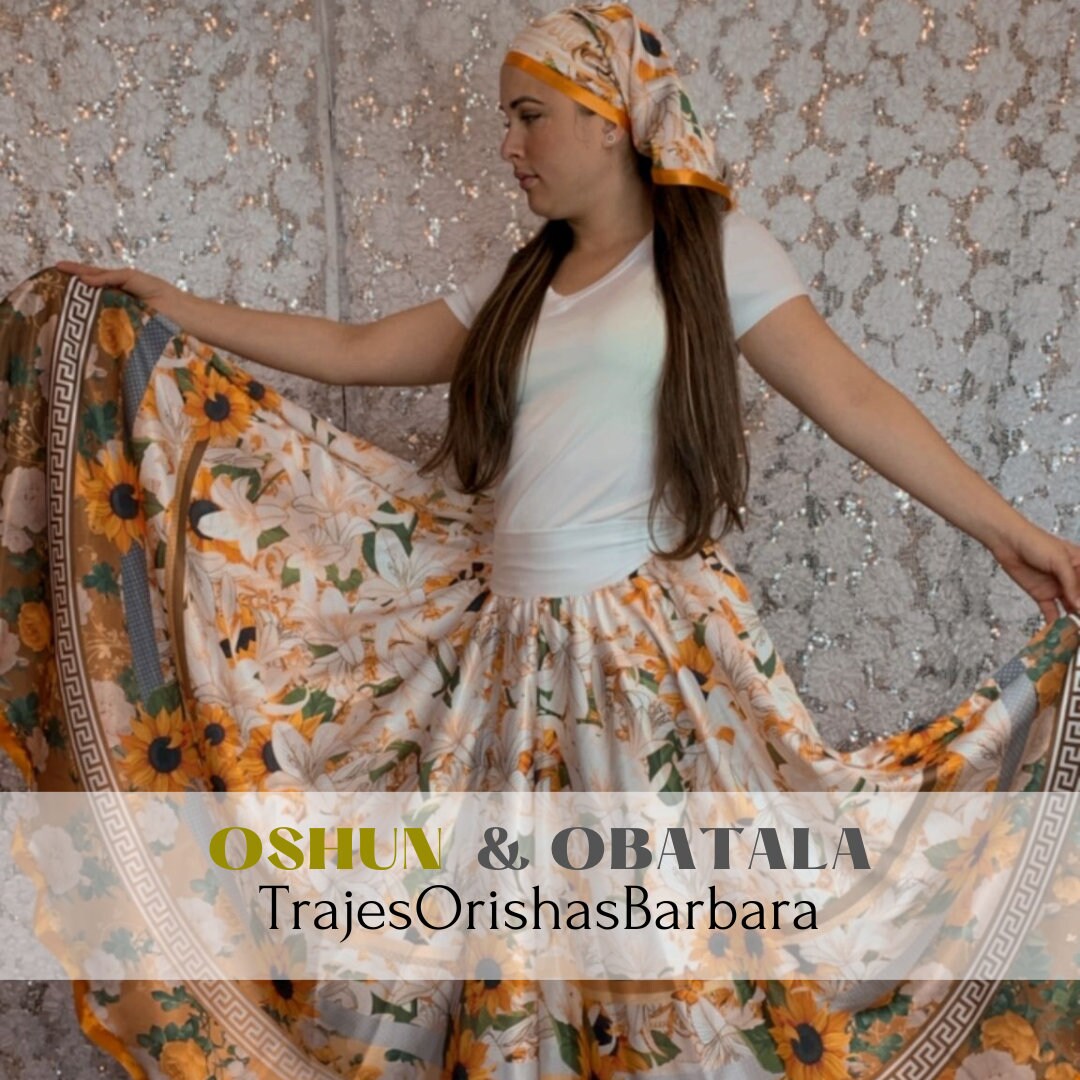 OSHUN Y OBATALA/ Set Para Mujer: Pañuelo De Cabeza/saya Alarga/ Estampada Con Motivos De Obatala ...