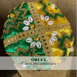 ORULA Majestic/gorro De Santo/orisha/satín Brocado “rhinestones”, Con ...
