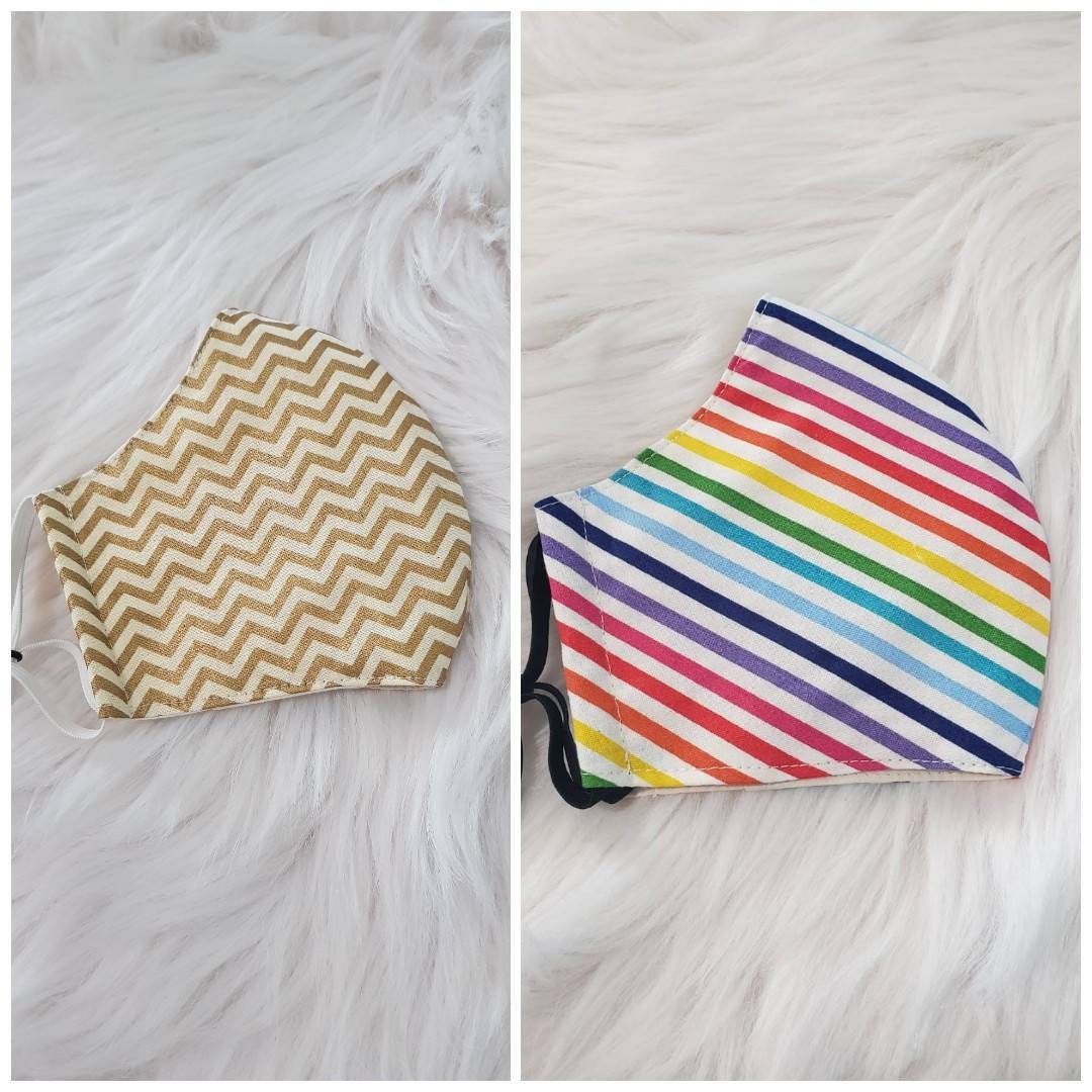 S/M/L Chevron & Stripes - Adults 3 Layers Cotton Face Mask (with a ...