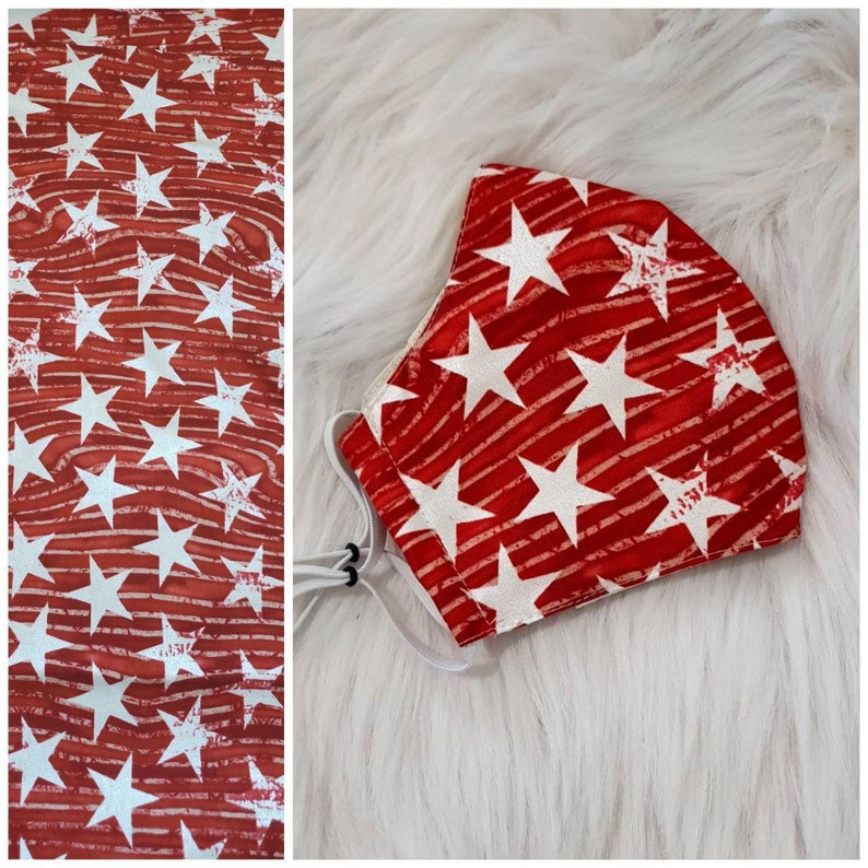 S/M/L/XL Patriotic Stars - Adults 3 Layers Cotton Face Mask (with a ...