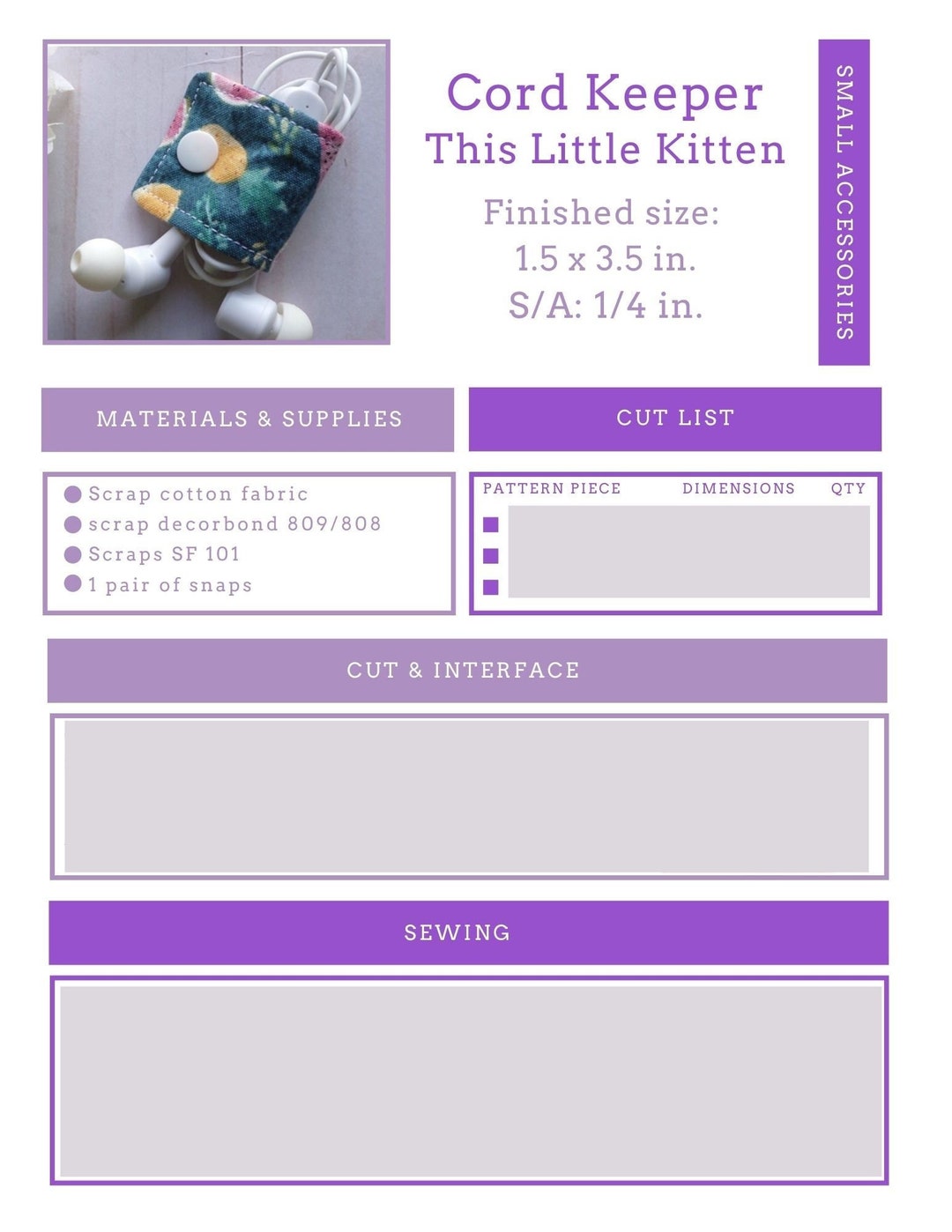 PDF Pattern Cord Keepers / Digital Download / Easy Sewing Project ...