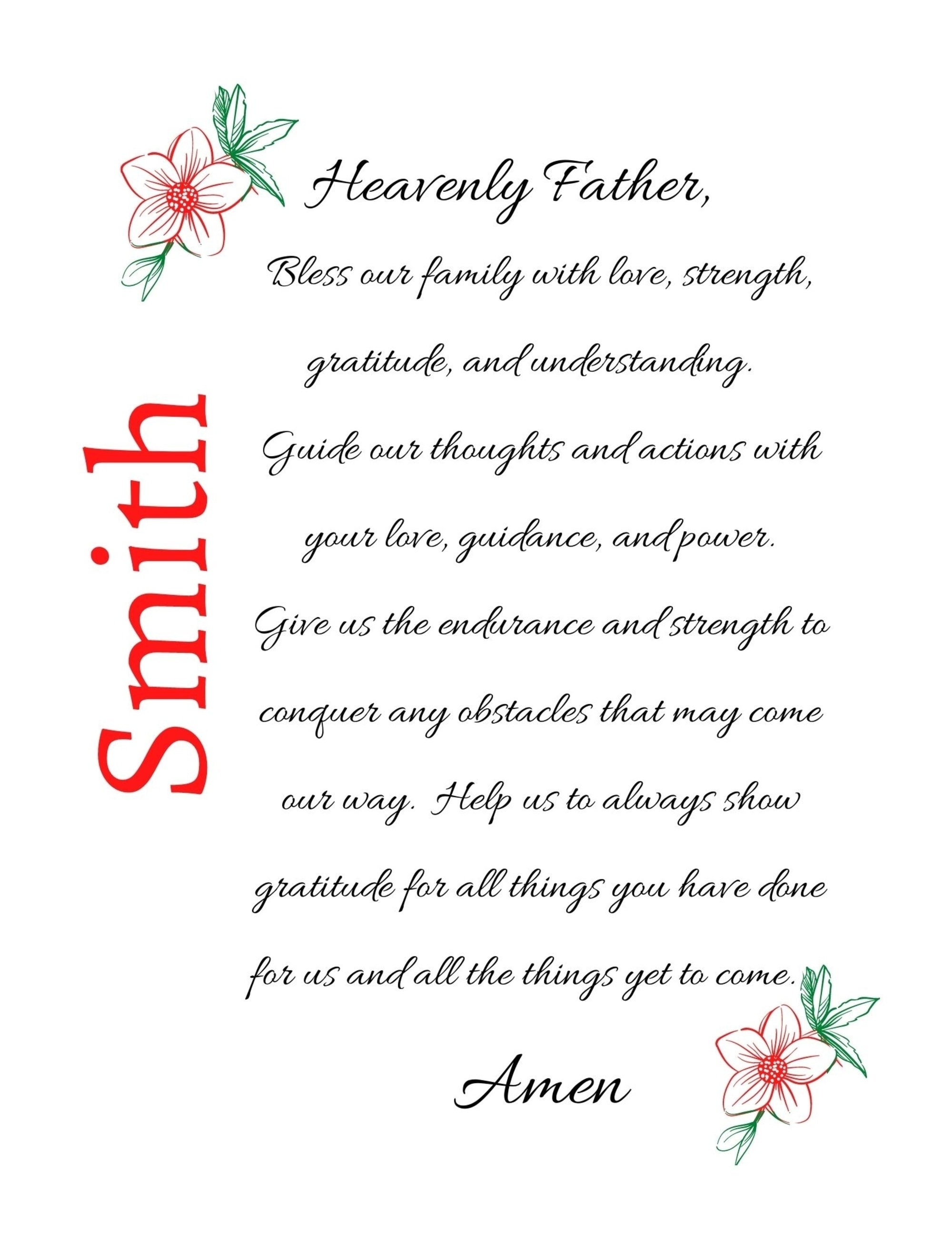 Family Prayer Wall Art, Editable Wall Art, Add Family Name to This ...