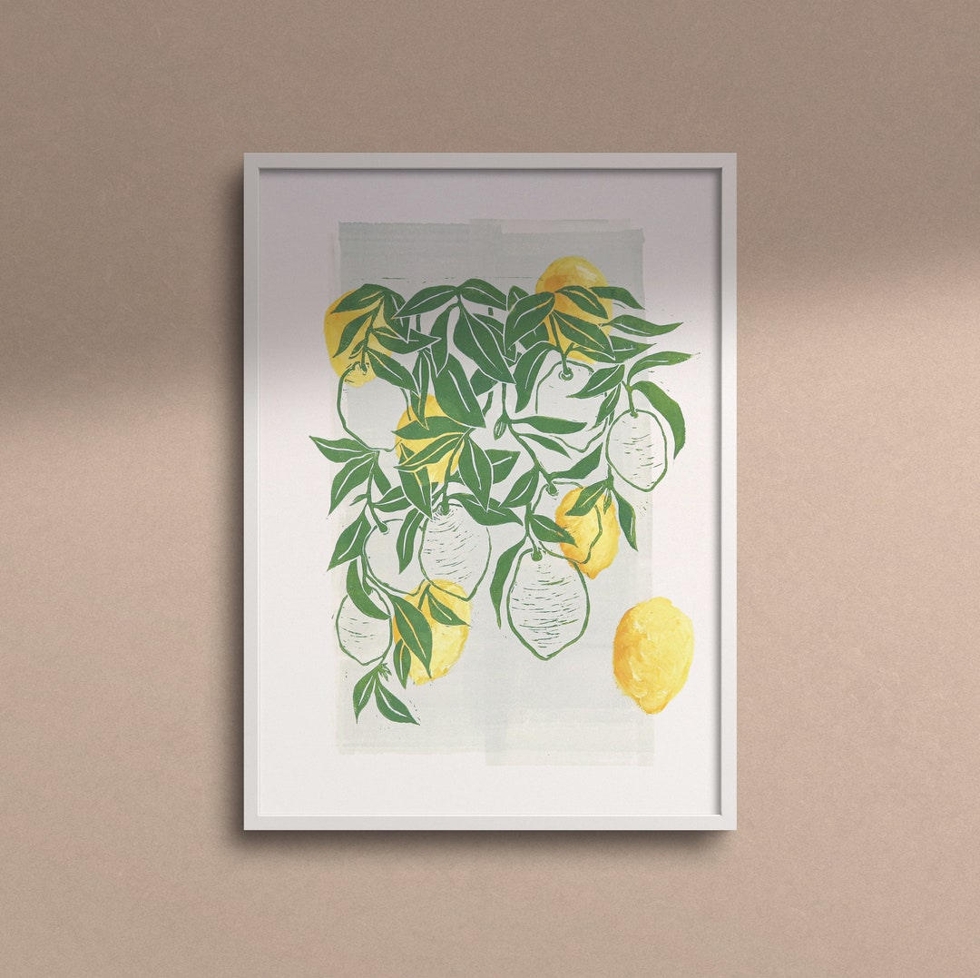 Heavy Lemons Linocut Print Over Impressionist Lemons Digital - Etsy