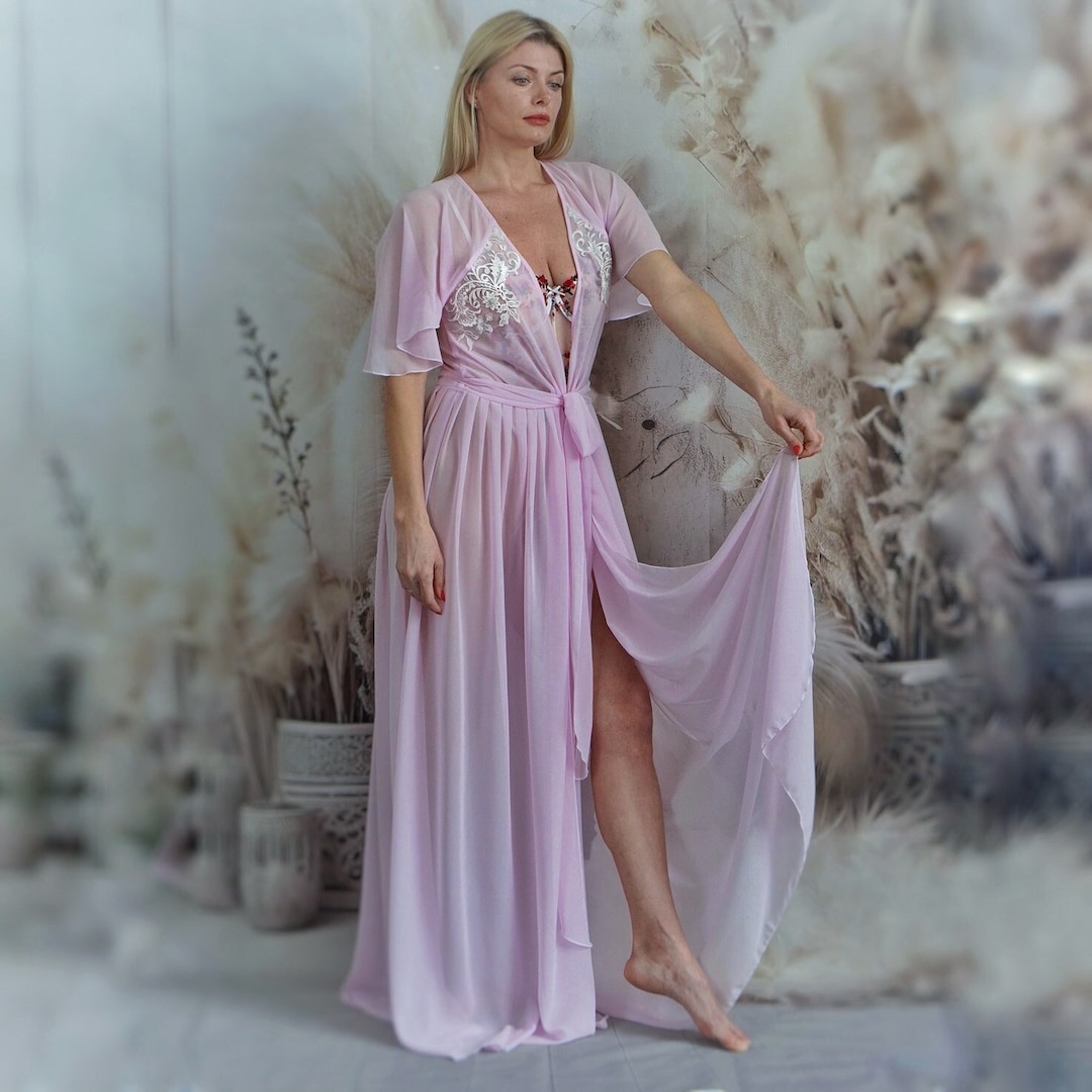 Pink Robe,sheer Robe, Bridal Robe Long Robe, See Through Robe, Bridal ...